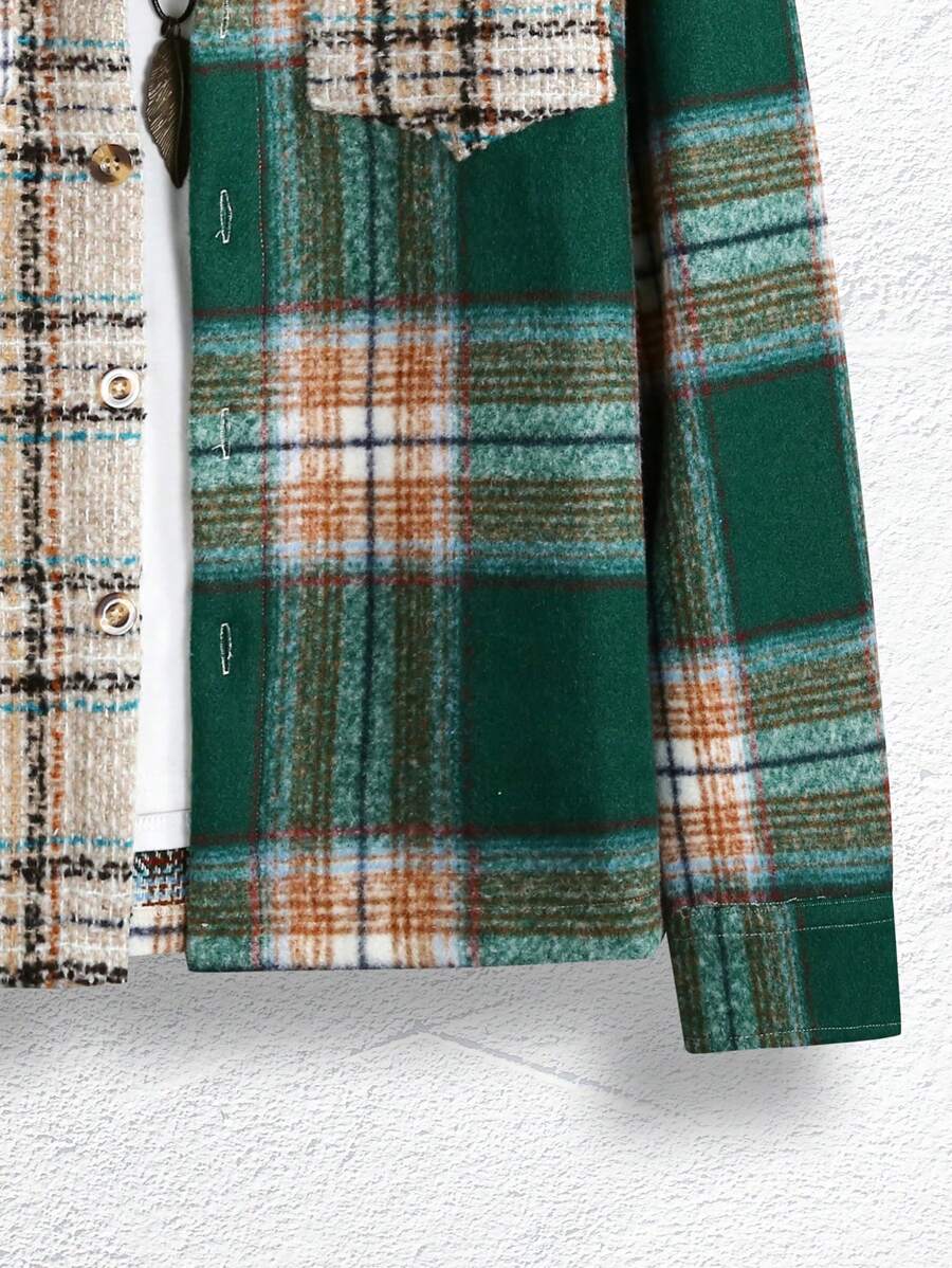 Manfinity Loose Fit Men's Plaid Print Overcoat With Flap Pockets And Drop Shoulders | SHEIN USA