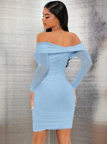 SHEIN SXY Off Shoulder Ruched Mesh Bodycon Dress | SHEIN USA
