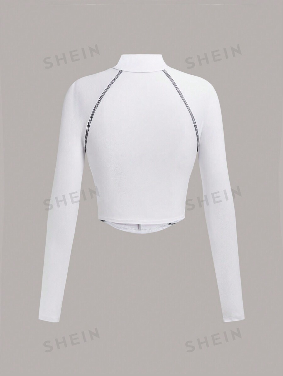 Shein Ezwear Camiseta De Manga Raglán Con Tubería De Contraste Y Letras