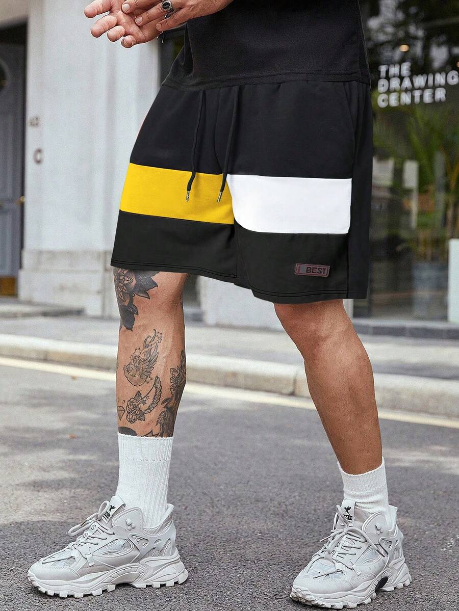 Manfinity Homme Men's Loose-Fit Color-Blocked Drawstring Elastic Waist ...