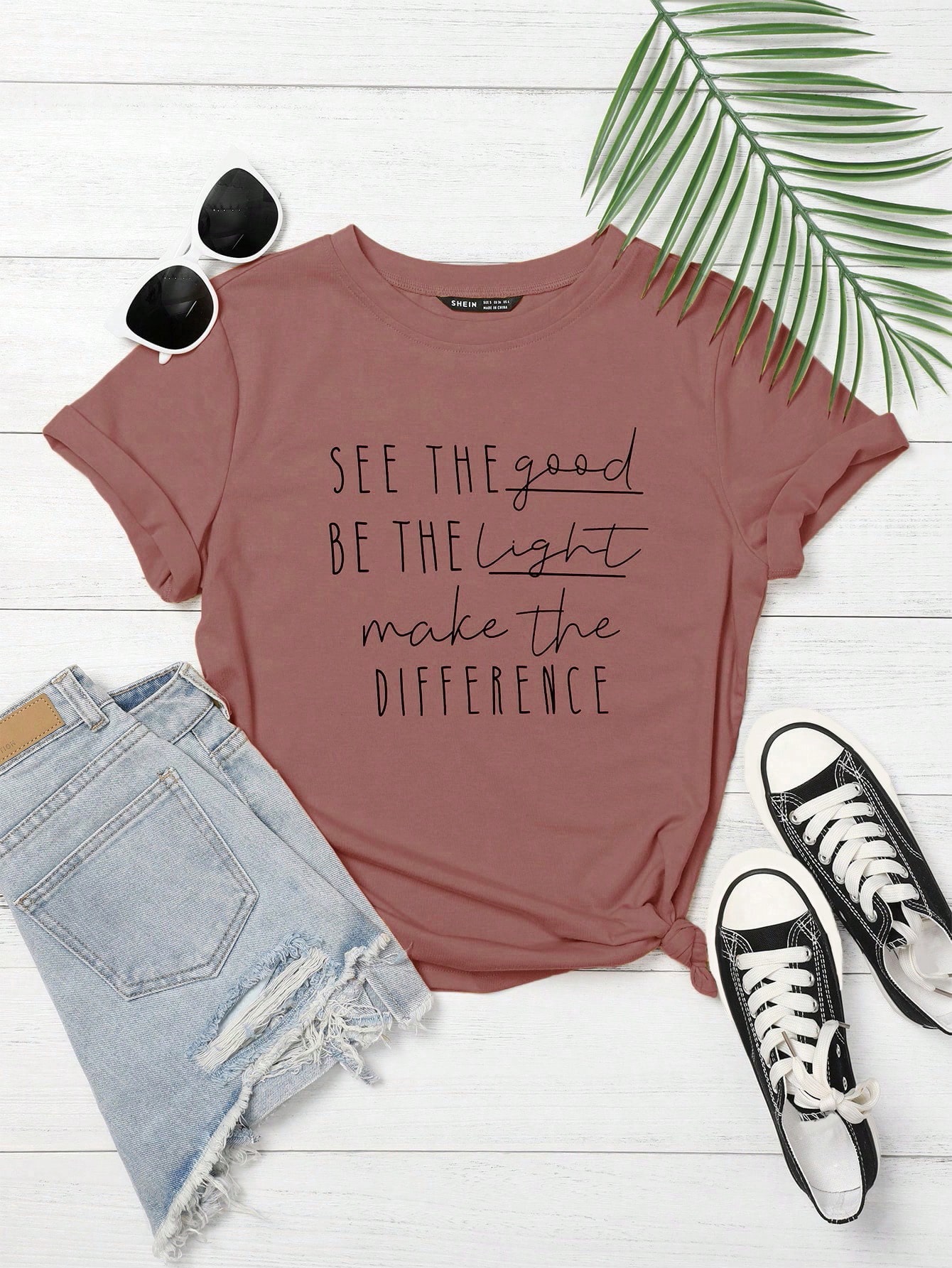 SHEIN Essnce Slogan Graphic Round Neck Tee | SHEIN USA