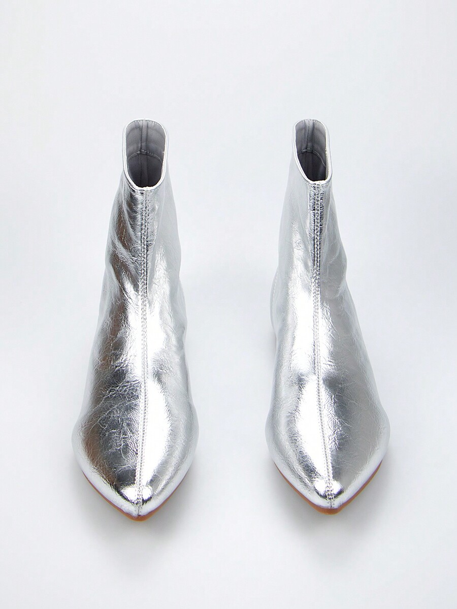 Women's Metallic Silver Flat Heel Ankle Boots | SHEIN USA