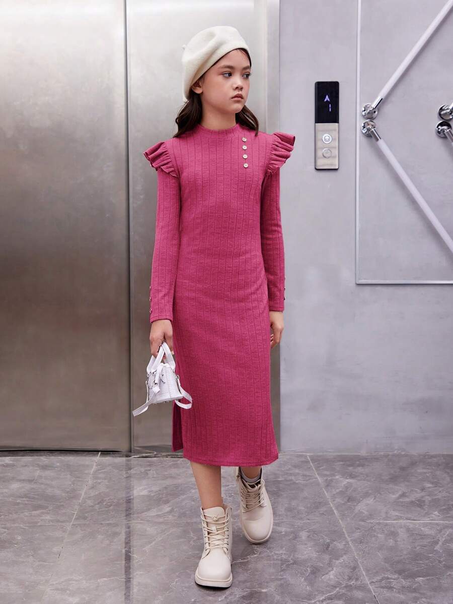 SHEIN Chica preadolescente Vestido ribete con fruncido de muslo con ...