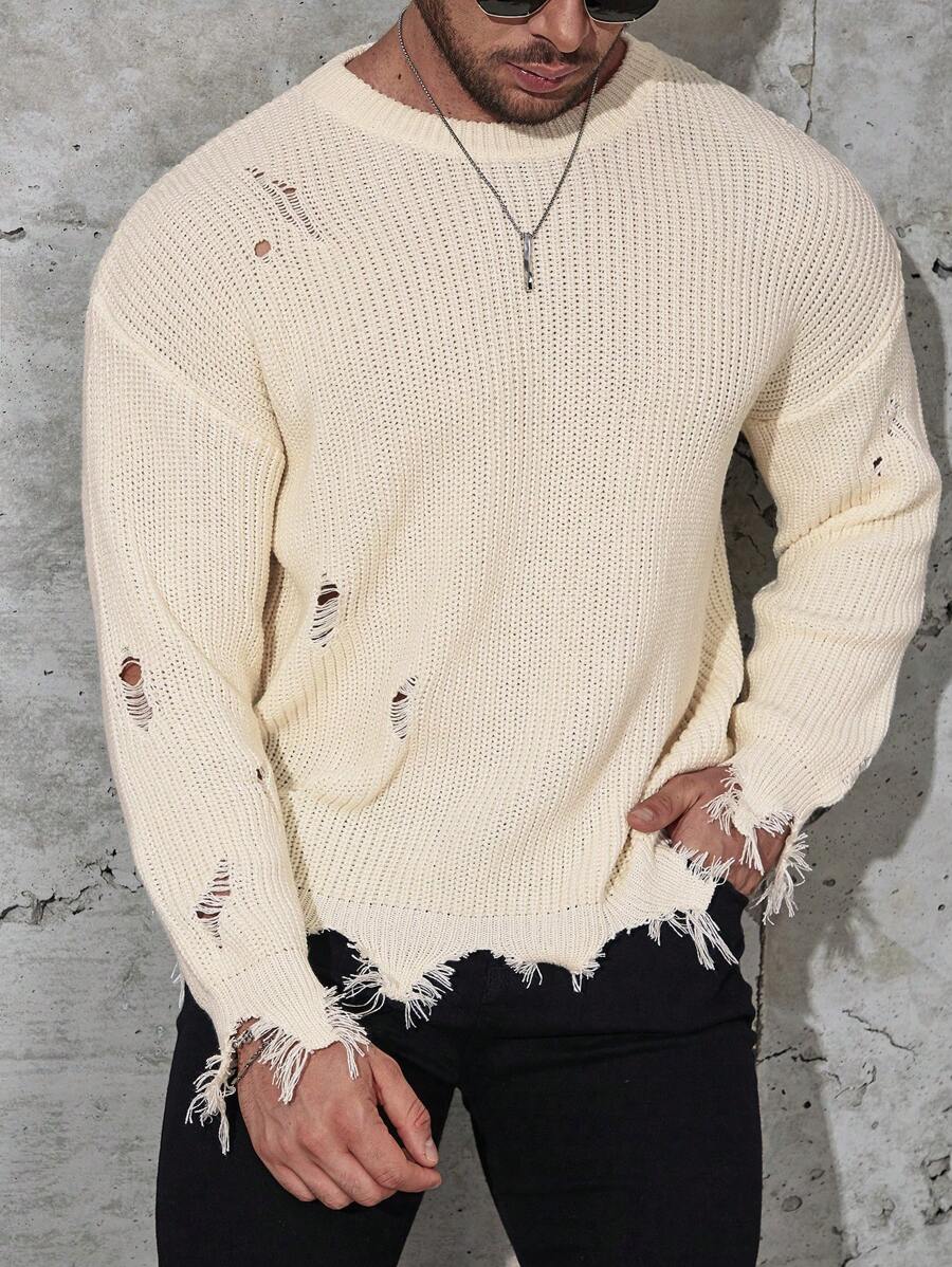 Manfinity LEGND Men Plus Solid Distressed Sweater | SHEIN USA