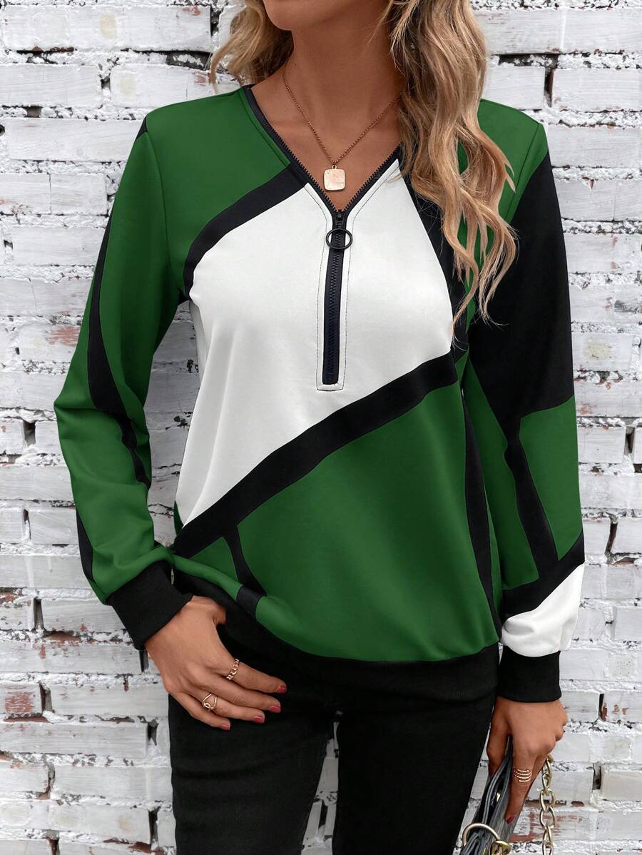EMERY ROSE Color Block Half Zip Sweatshirt | SHEIN USA