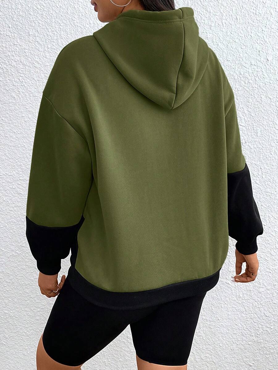 Shein Ezwear Plus Two Tone Drop Shoulder Drawstring Hoodie Shein Usa