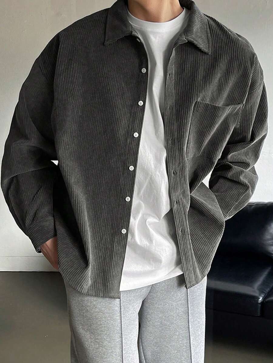 DAZY Men Solid Button Front Corduroy Shirt | SHEIN USA