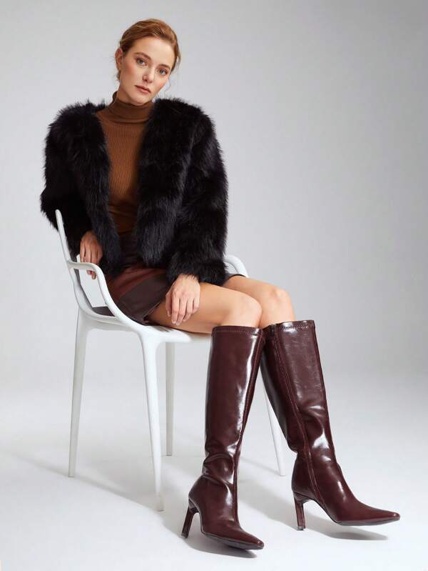 MOTF PREMIUM POINTY KNEE-HIGH HEELED BOOTS | SHEIN