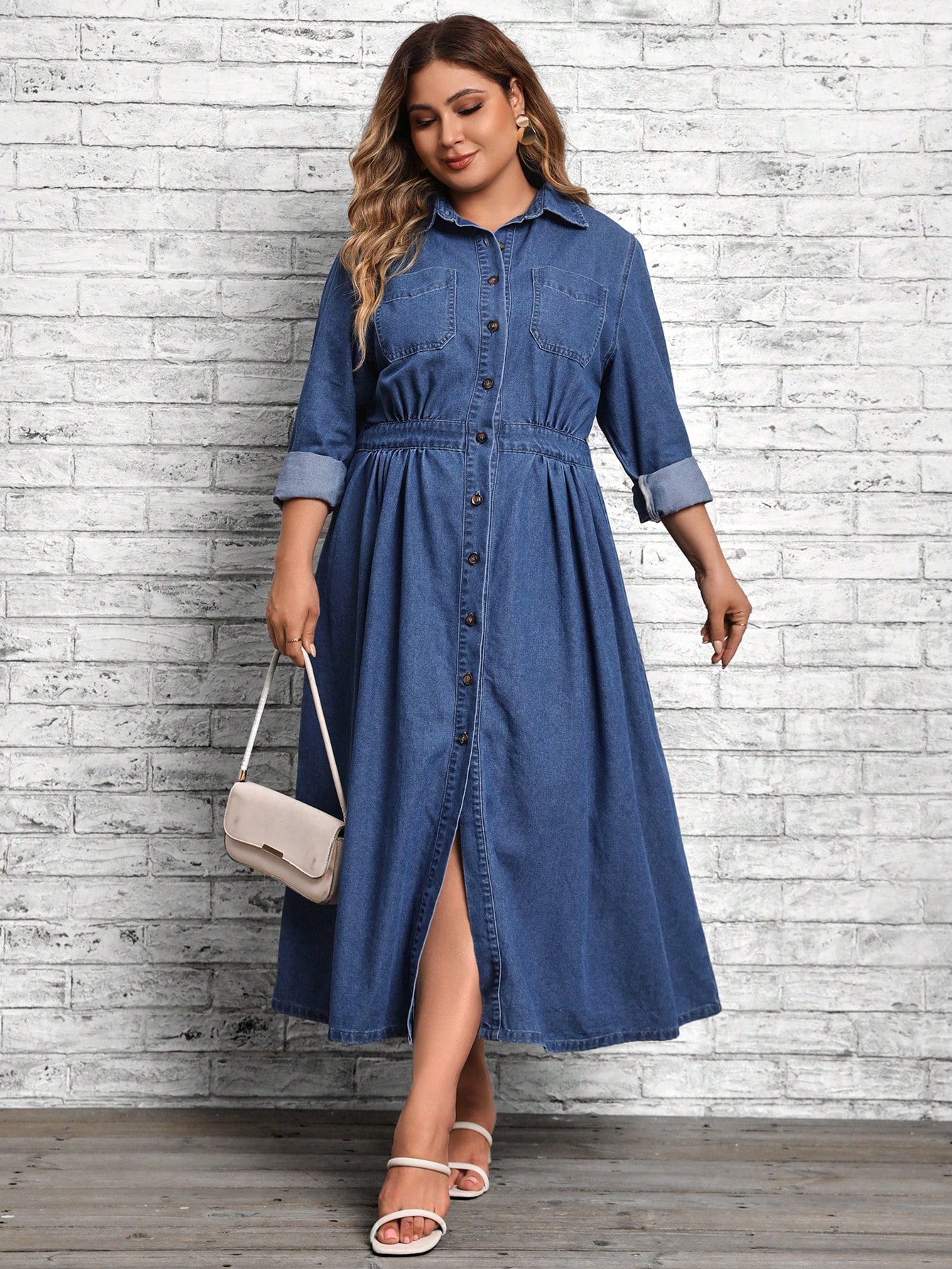 SHEIN LUNE Plus Button Front Denim Dress | SHEIN UK
