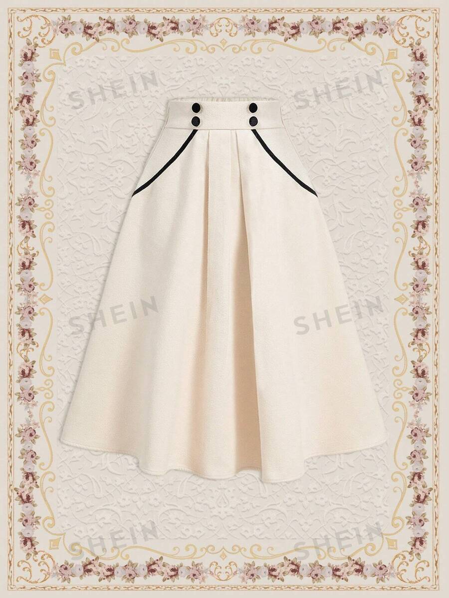 SHEIN DECDS Vintage Elegant Women's Colorblock Flare Skirt Concert Long ...