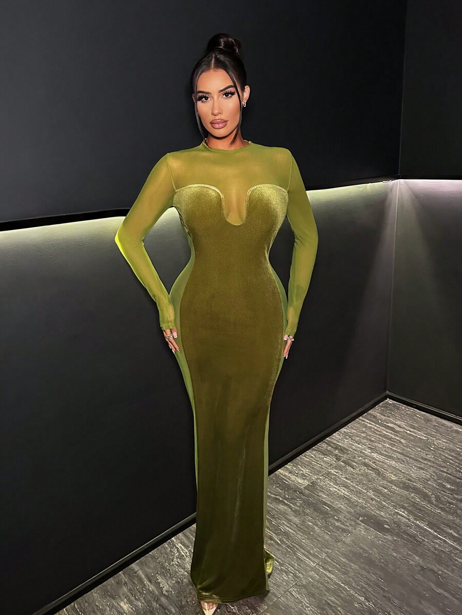 Shein Sxy Sheer Mesh Insert Bodycon Dress Shein Usa