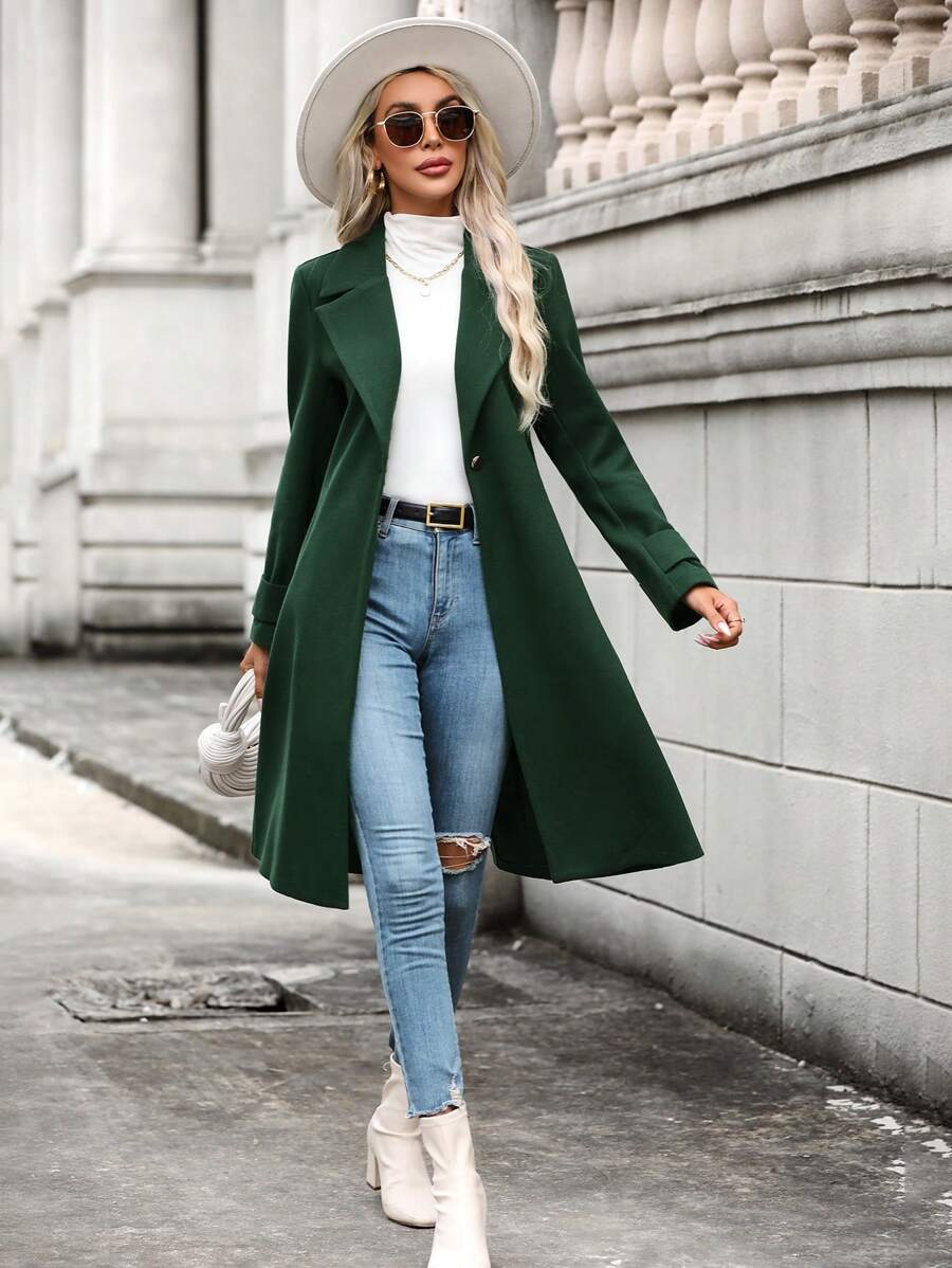 Lapel Neck Slant Pocket Overcoat | SHEIN UK