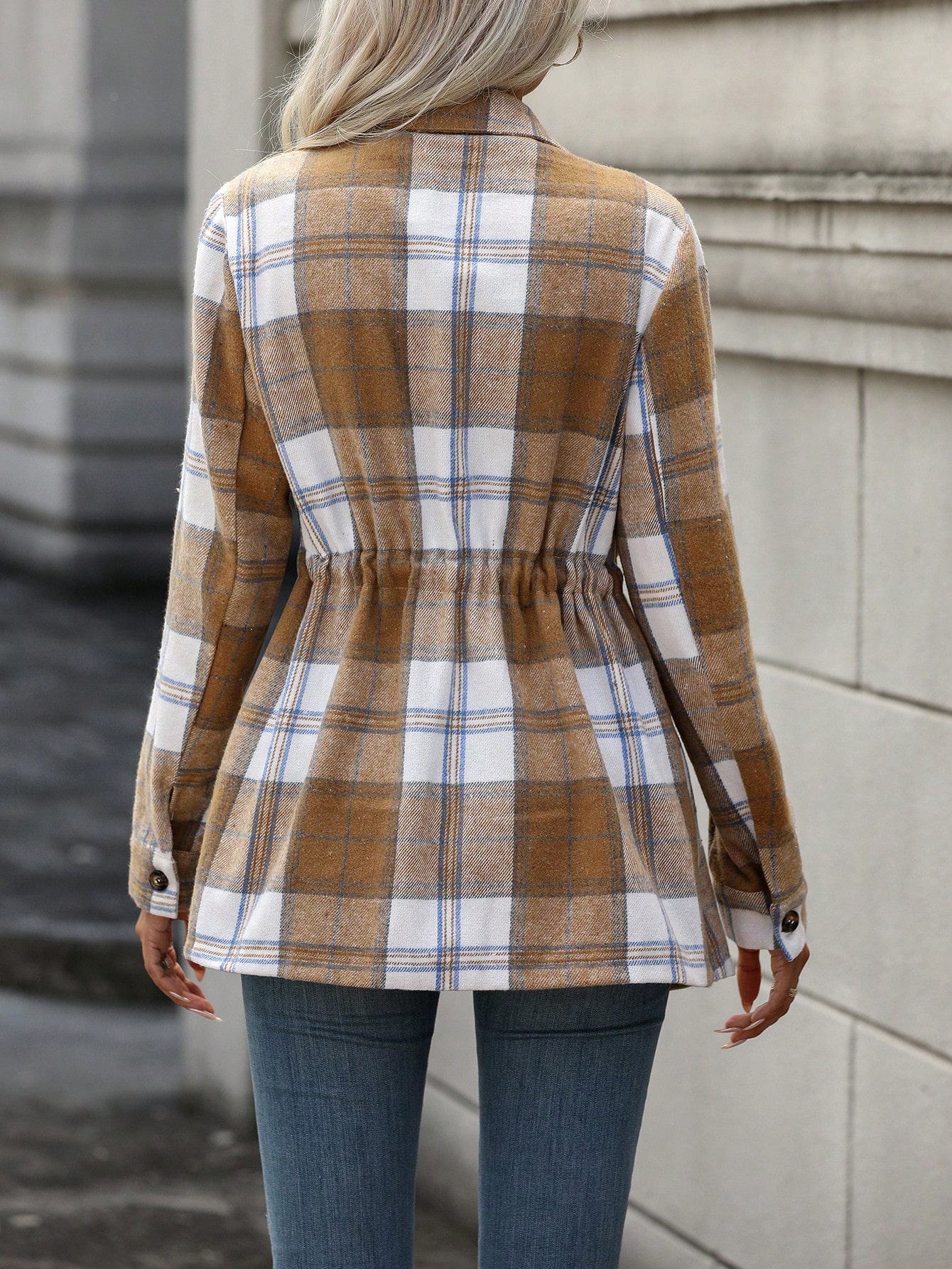 SHEIN LUNE Plaid Print Drawstring Waist Coat | SHEIN USA