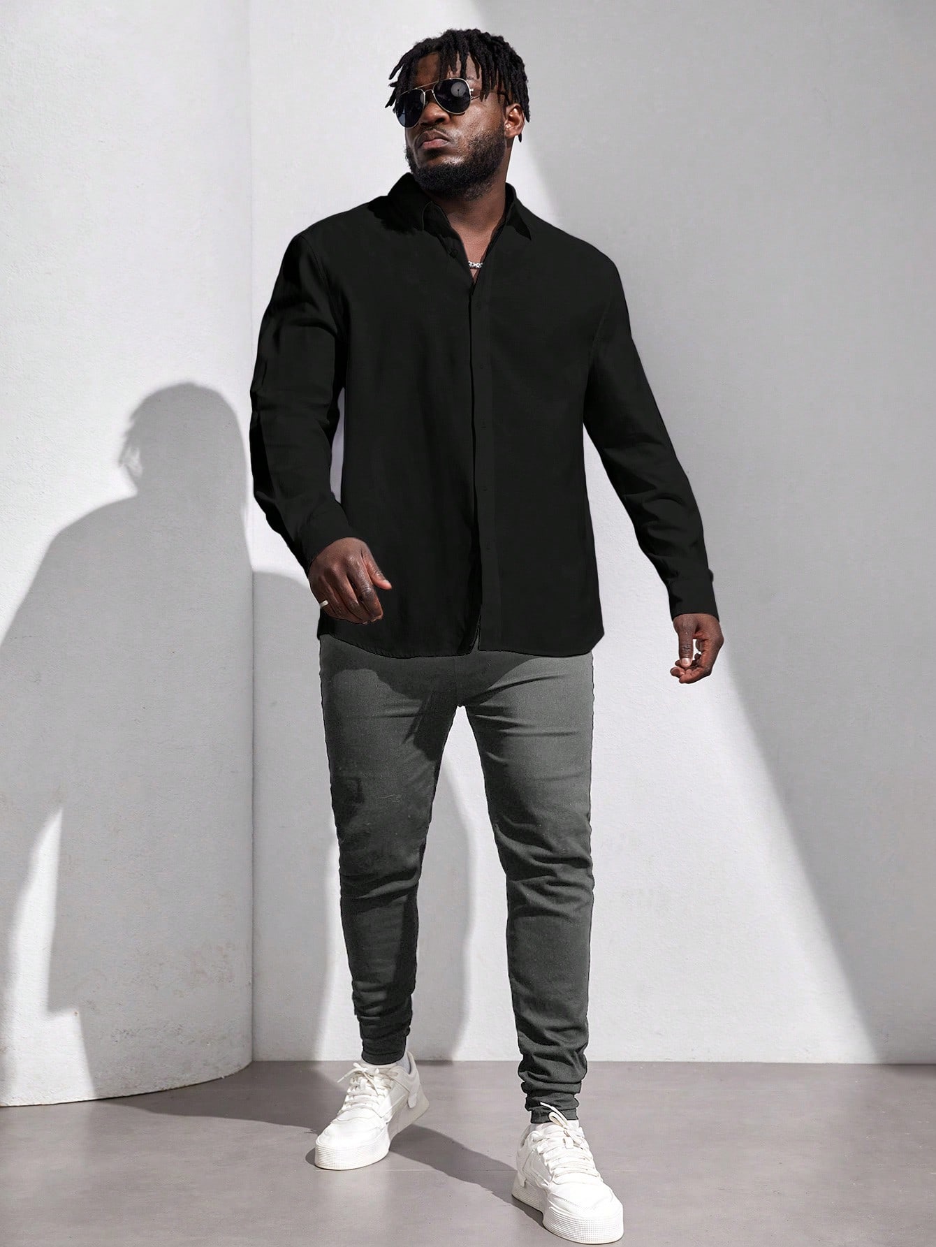 Manfinity Homme Men Plus Solid Button Front Shirt | SHEIN USA