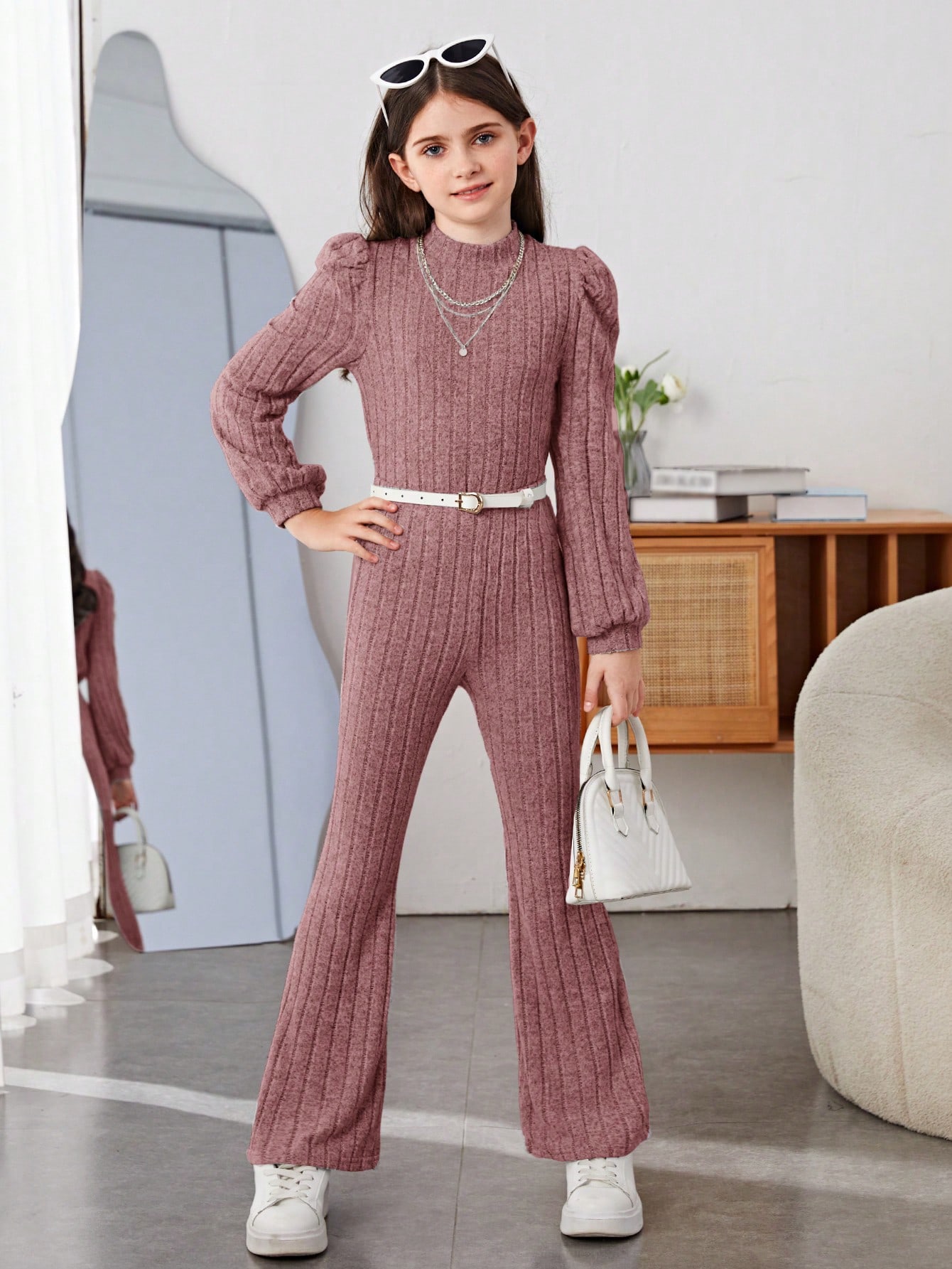 SHEIN Chica preadolescente Set Camiseta de cuello alto de manga farol ...