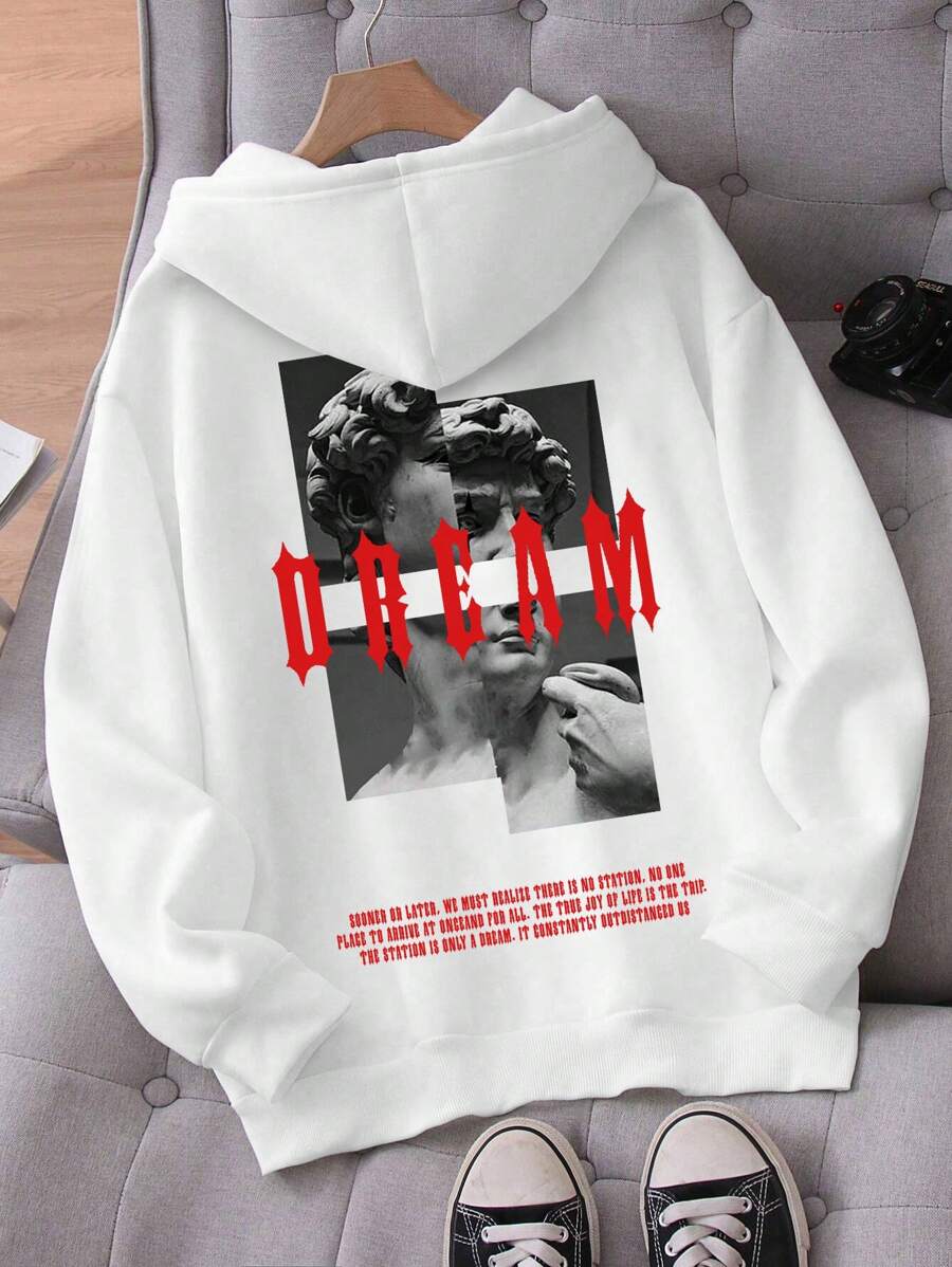 Manfinity EMRG Loose Men's Hoodie With Slogan & Figure Graphics Going Out Letter White Long ...