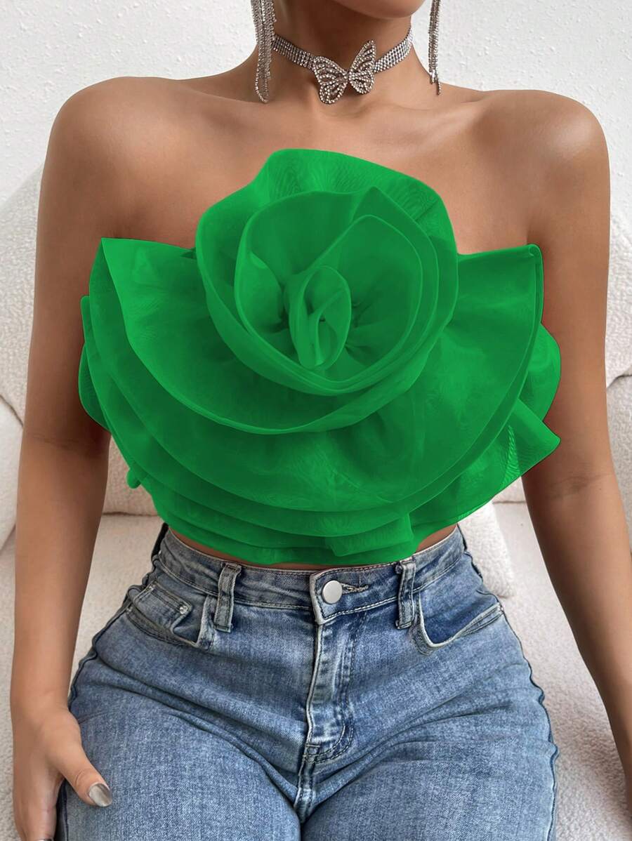 SHEIN Glamour Top tubo crop con diseño de flor | Moda de Mujer | SHEIN ...