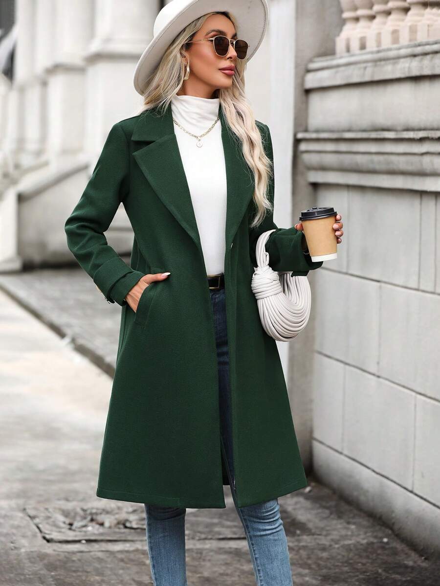 SHEIN Clasi Lapel Neck Slant Pocket Overcoat | SHEIN USA