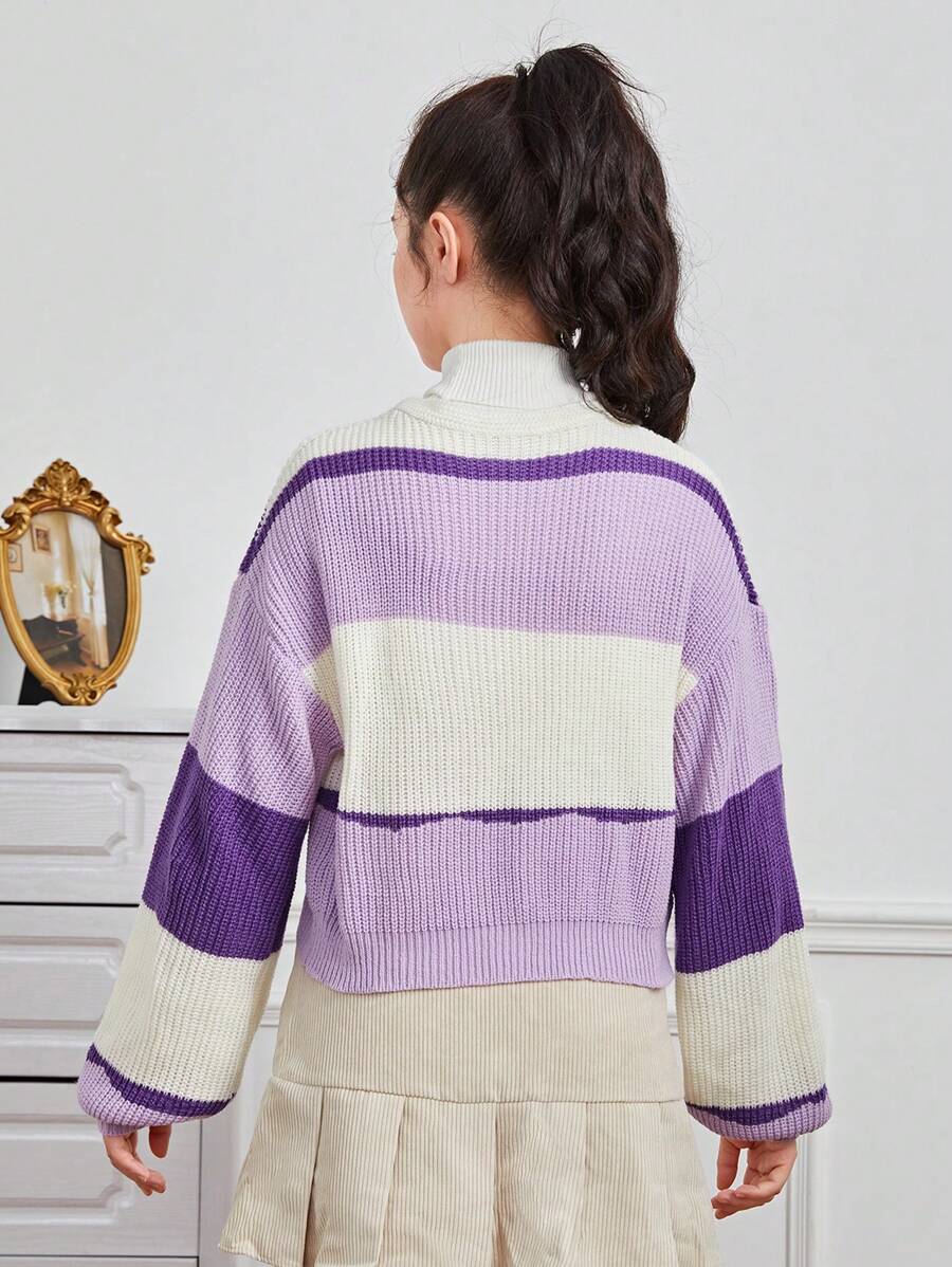 Teen Girl Colorblock Drop Shoulder Cardigan | SHEIN USA