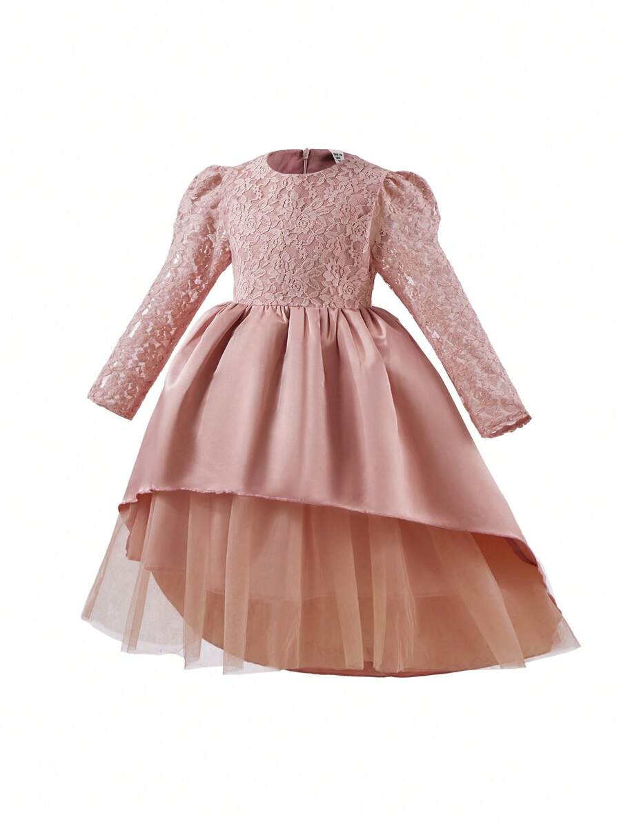 SHEIN Adolescent Fille Robe De Soirée En Dentelle Manches Bouffantes ...