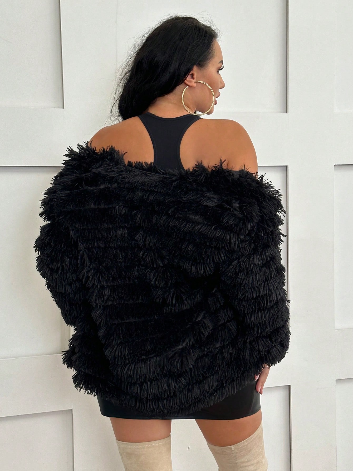 SHEIN SXY Open Front Fuzzy Coat | SHEIN USA