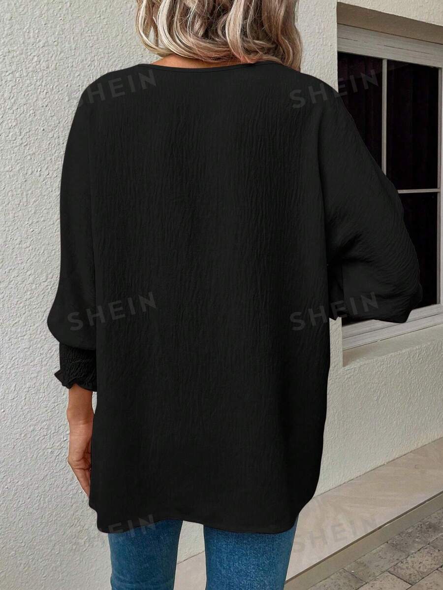SHEIN LUNE Solid Batwing Sleeve Blouse | SHEIN USA