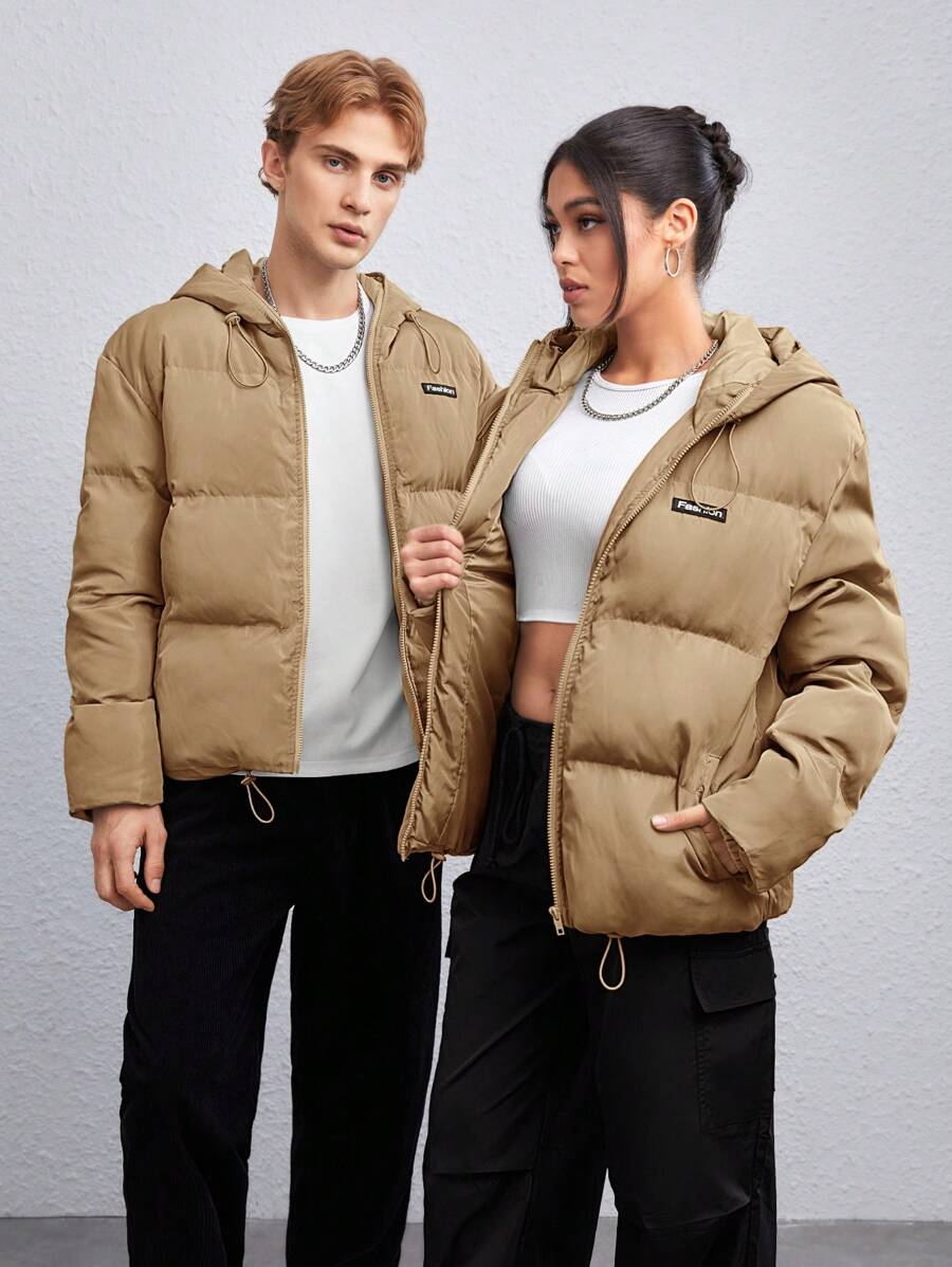 Manfinity Unisex 1pc Men's Loose Fit Letter Applique Drawstring Hooded ...