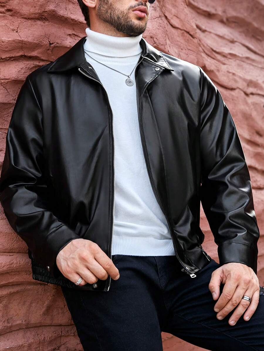 Manfinity Homme Men's Loose Fit Pu Leather Zipper Jacket for Sale New ...