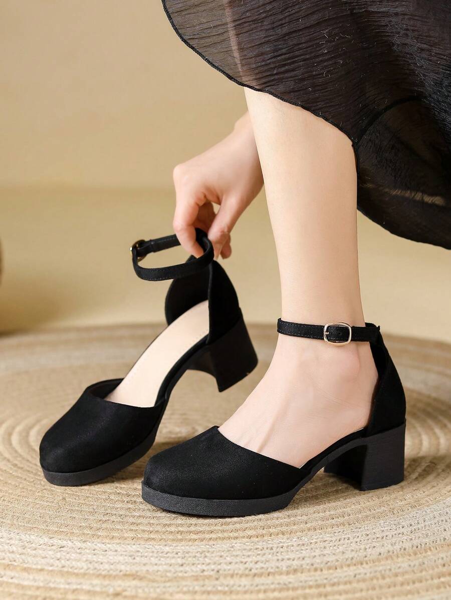 Women's High Heel Shoes Black Chunky Heels Waterproof Platform Deep ...