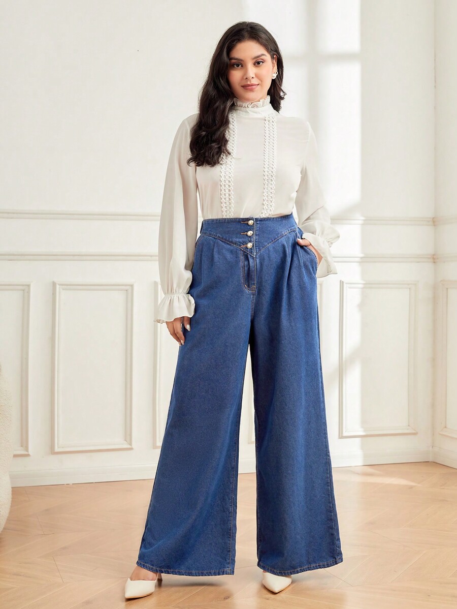 SHEIN Mulvari Plus High Waist Wide Leg Jeans | SHEIN UK