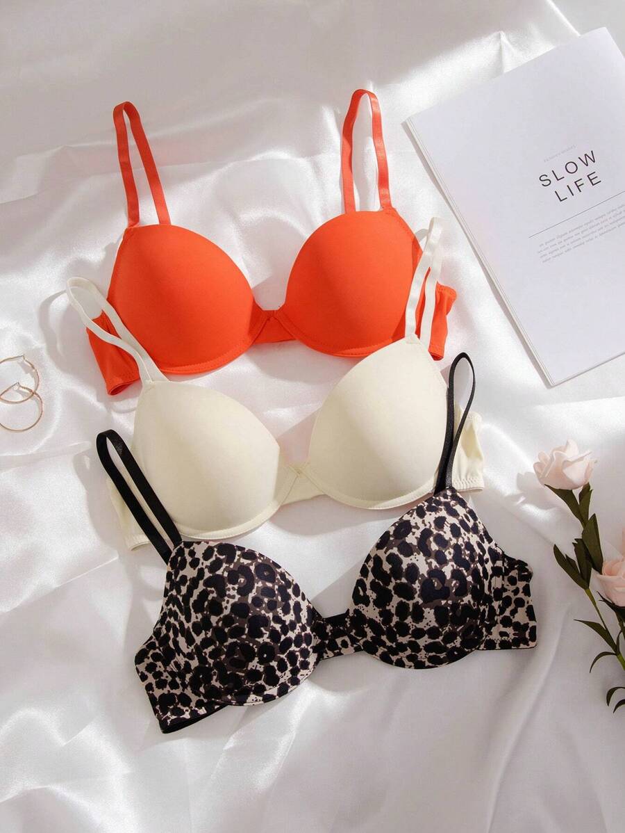 3pcs Leopard Print Underwire Bra | SHEIN USA