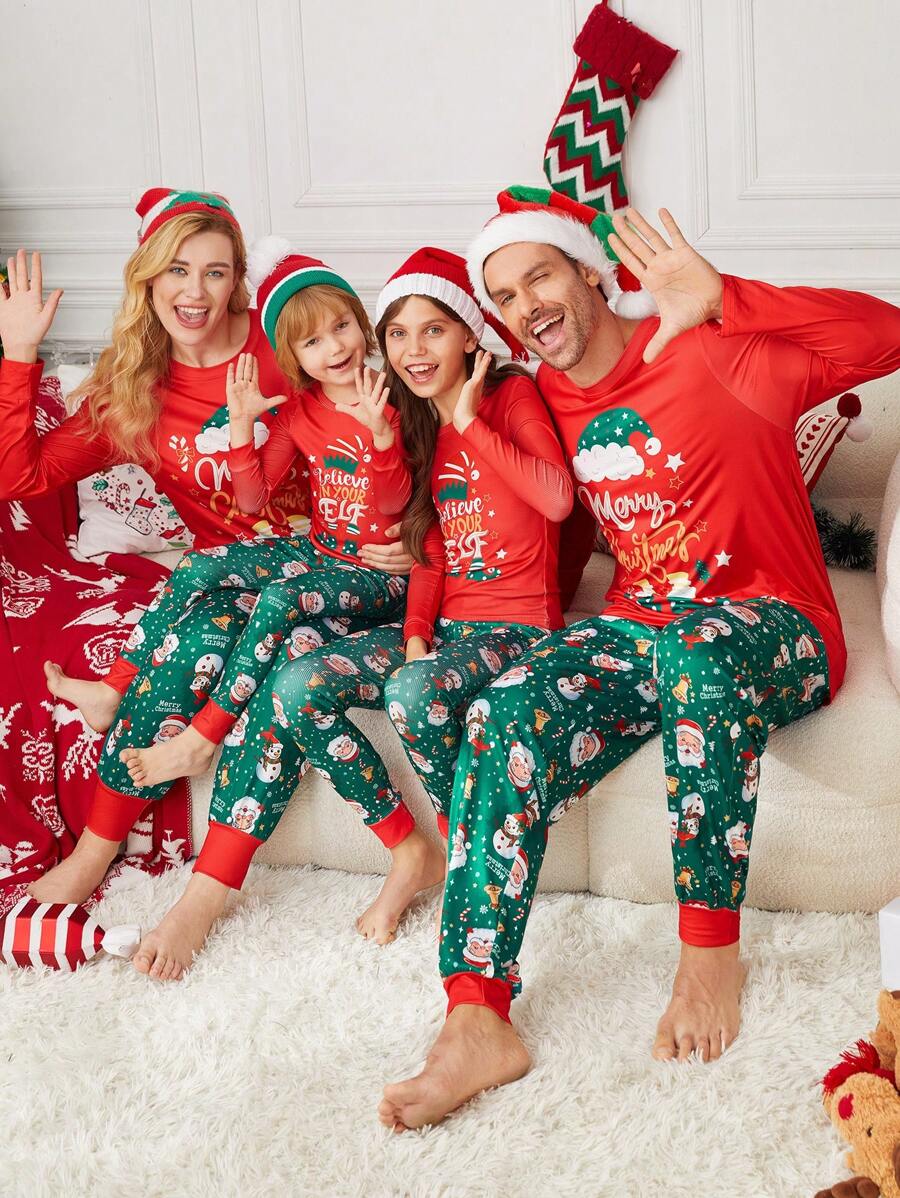 SHEIN 1 Set Young Boy Long Sleeve Snug Fit Christmas Elf & English Text ...