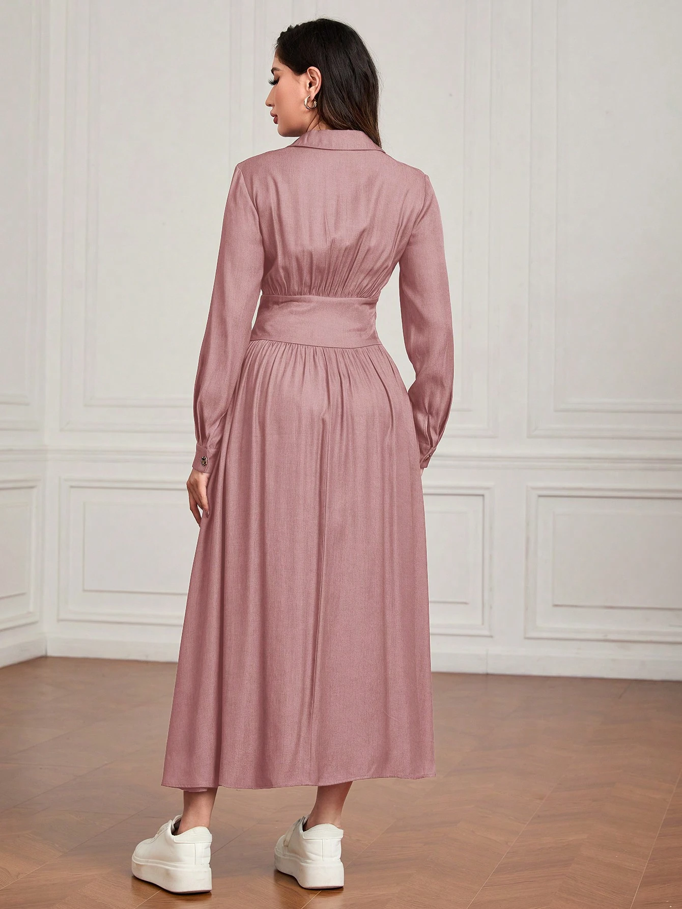 SHEIN Mulvari Solid Button Detail Dress | SHEIN USA