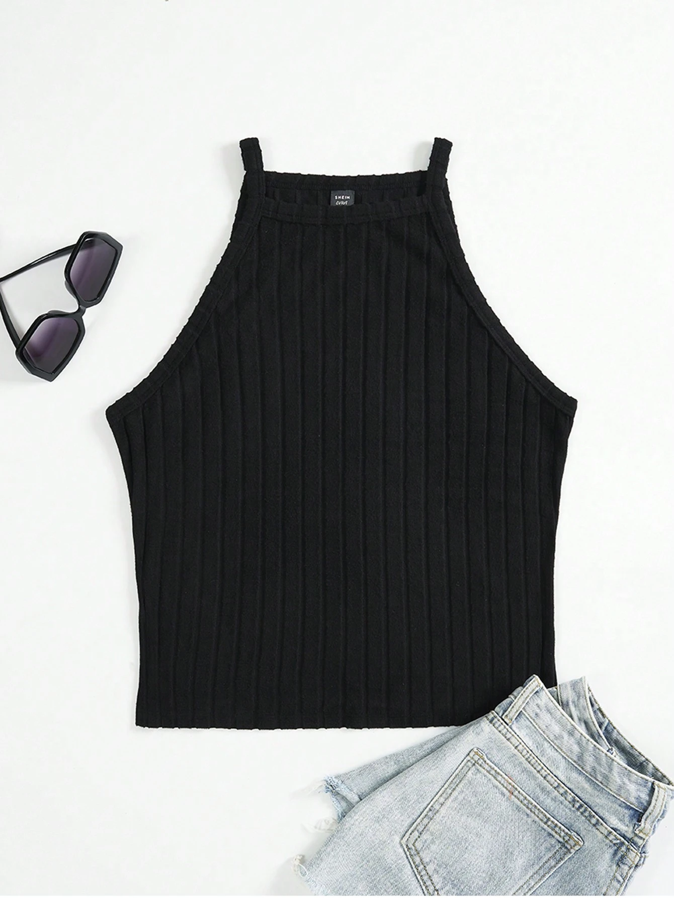 SHEIN EZwear Plus Solid Ribbed Knit Halter Top | SHEIN USA