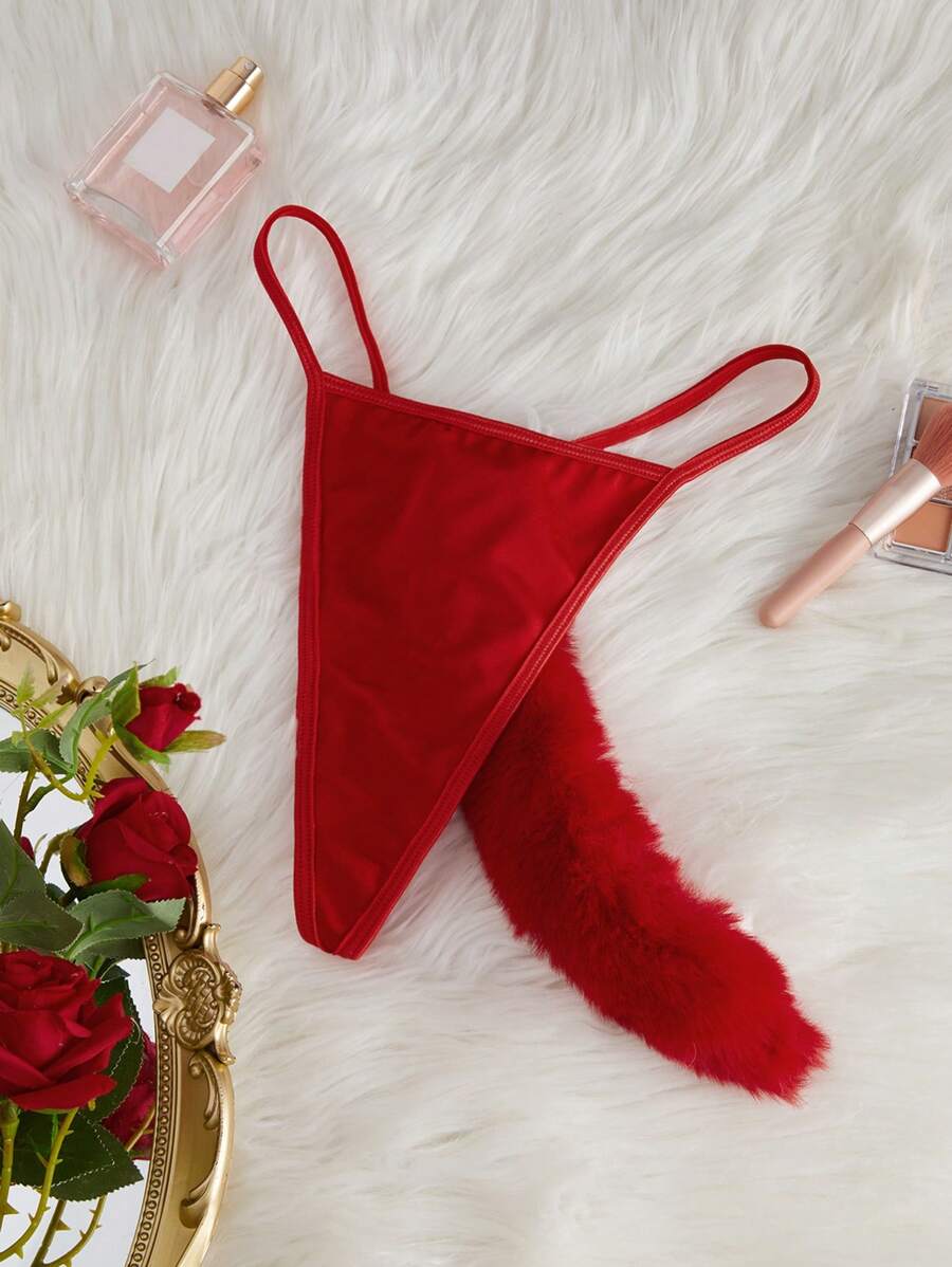 Classic Sexy Fuzzy Trim Thong | SHEIN USA