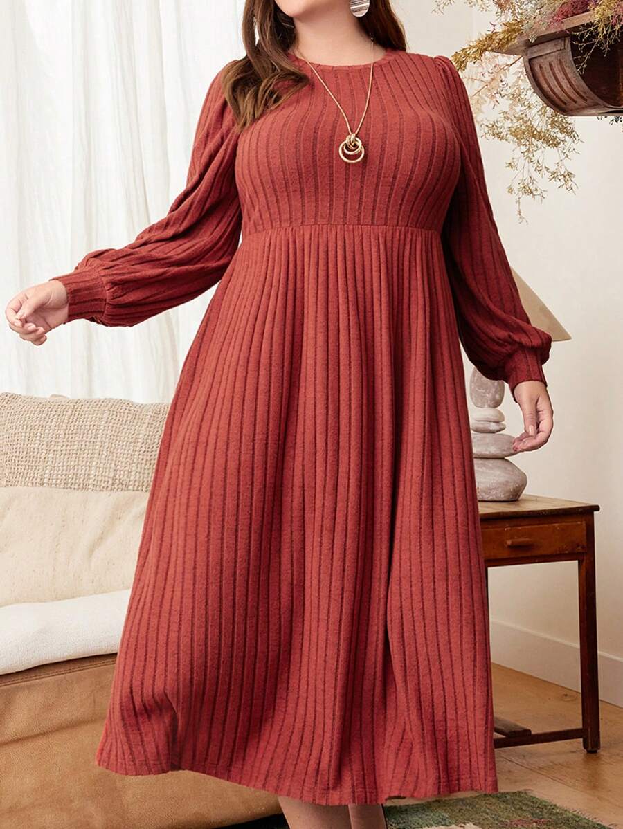 EMERY ROSE Plus Solid Lantern Red With Sleeves Sleeve Ribbed Knit ...