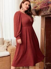 EMERY ROSE Plus Solid Lantern Red With Sleeves Sleeve Ribbed Knit ...