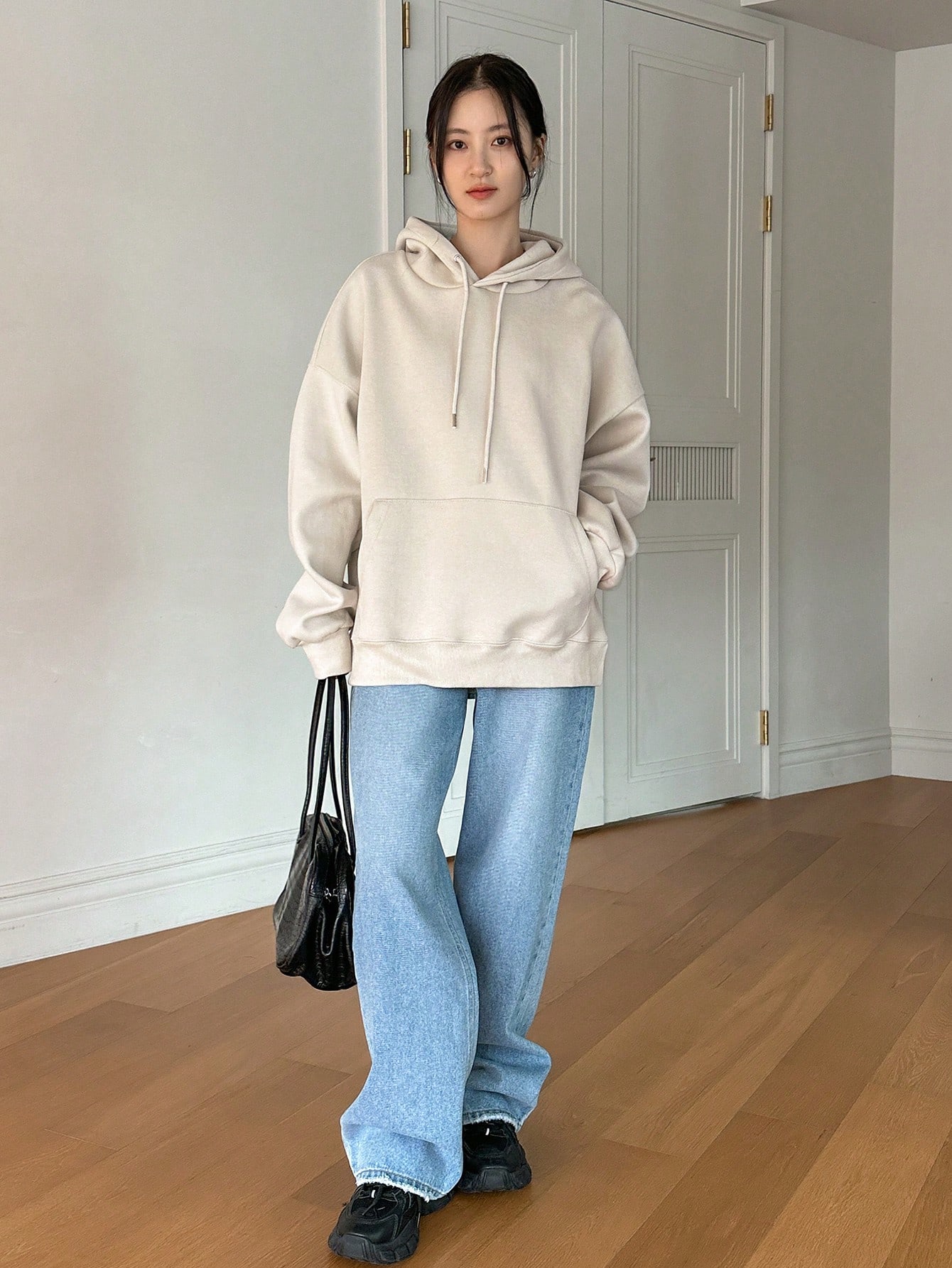 Dazy-Less Kangaroo Pocket Drop Shoulder Drawstring Hoodie | SHEIN