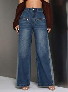 Contrast Side Seam Wide Leg Jeans | SHEIN USA