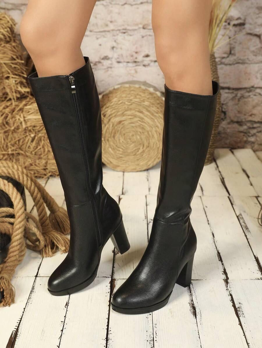 Women's Thick High-Heeled Platform Over-The-Knee Casual Simple High ...