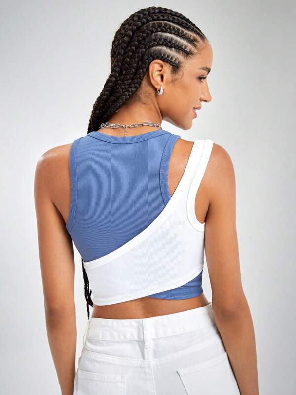 Two Tone Cut Out Crop Tank Top Shein Usa
