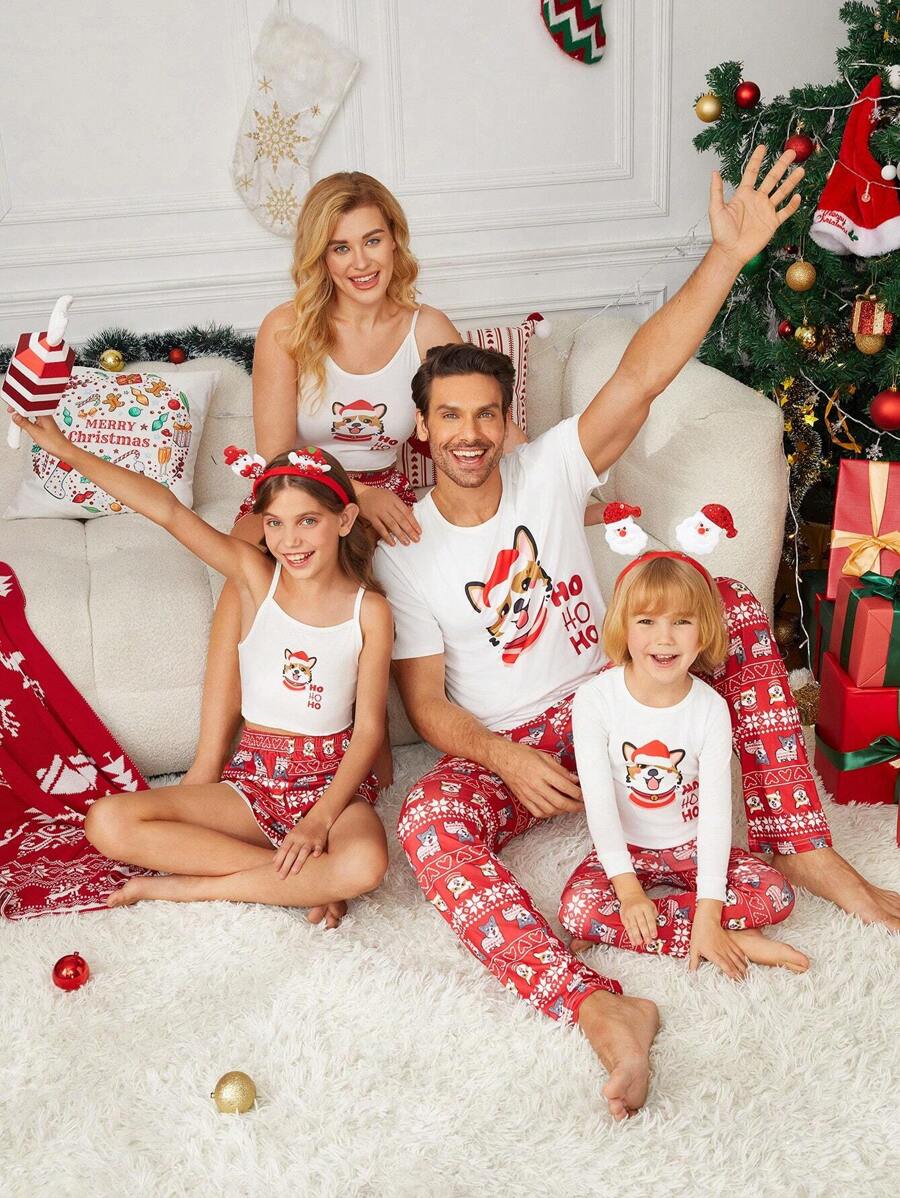 Young Boy Christmas Corgi Printed Snug Fit Homewear Set, Family ...