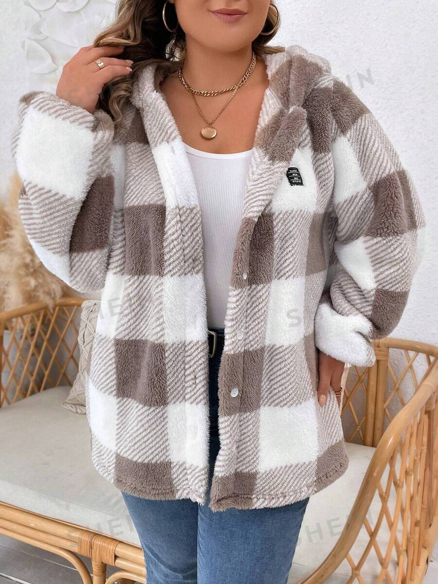 SHEIN LUNE Plus Buffalo Plaid Pattern Drop Shoulder Hooded Flannel Jacket for Sale Australia ...