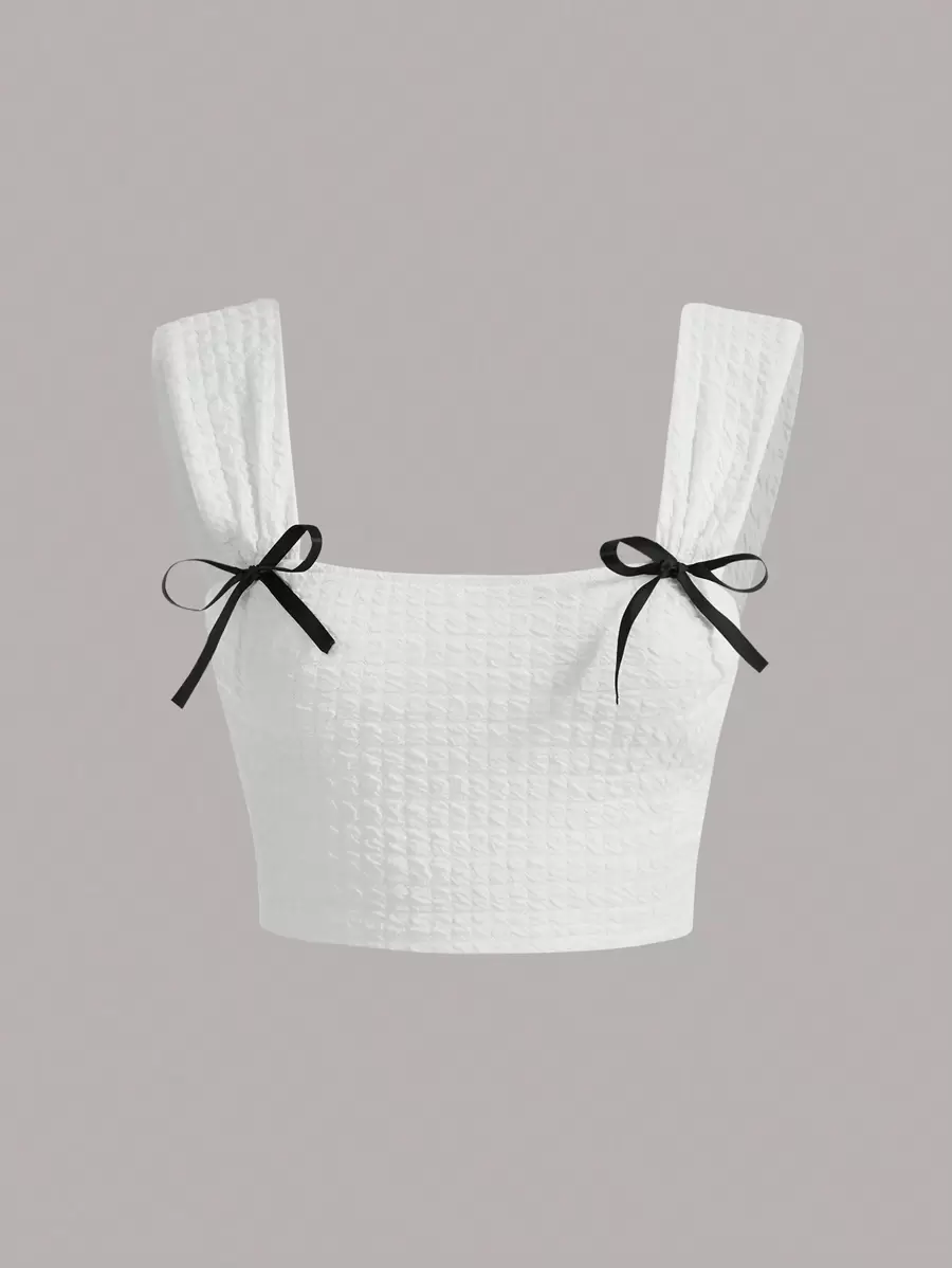 Sweetra Bow Front Crop Tank Top | SHEIN USA