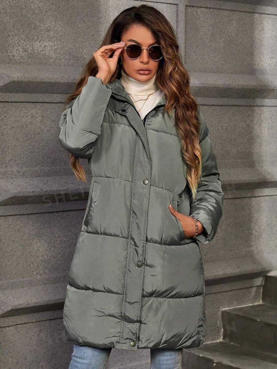 SHEIN LUNE Zip Up Snap Button Puffer Coat | SHEIN UK