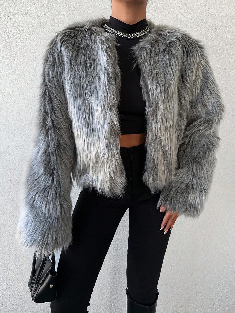 EURMUSE Open Front Fuzzy Coat | SHEIN USA