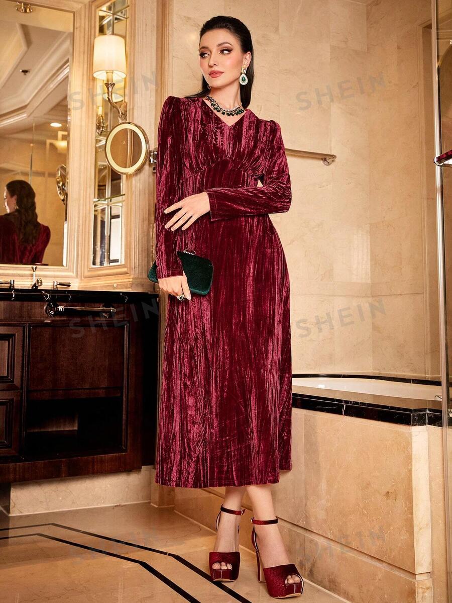 SHEIN Modely Stevige Fluweel A-lijn jurk | SHEIN Nederland