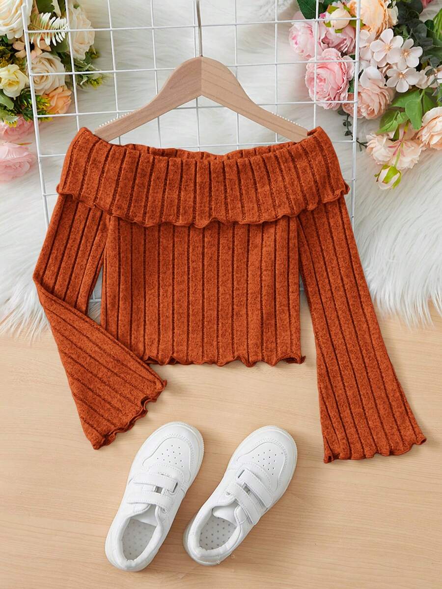 SHEIN Tween Camiseta De Punto Con Hombros Descubiertos Y Manga ...