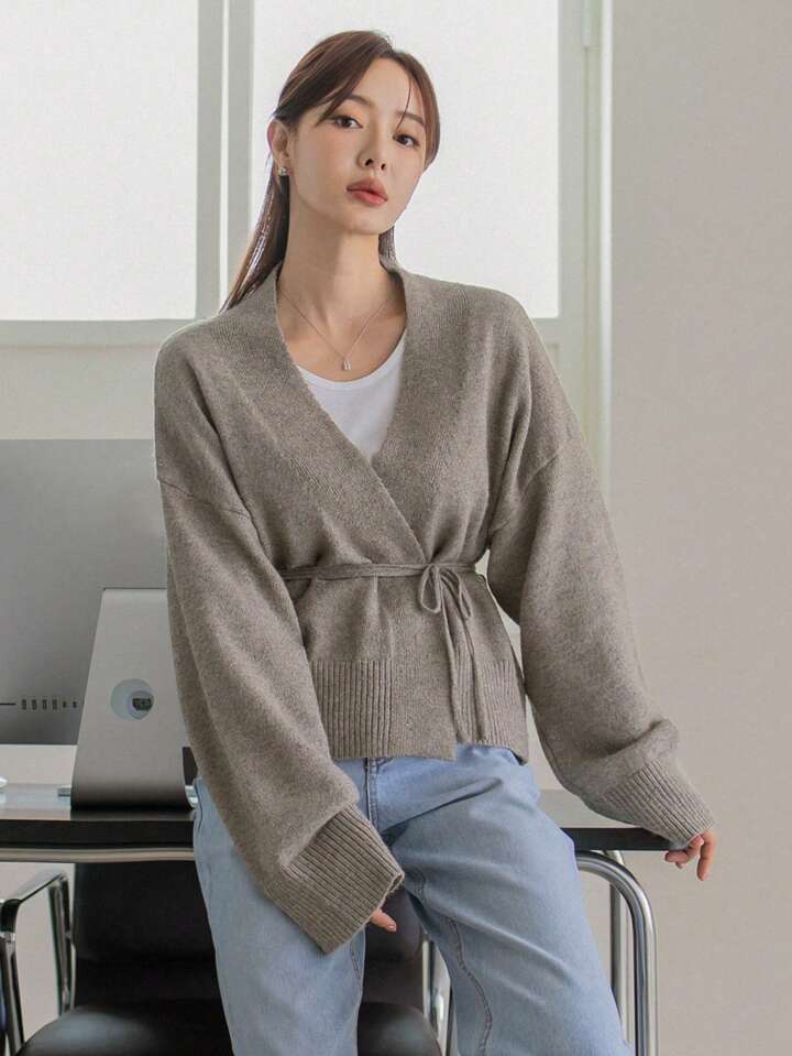 Drop Shoulder Open Front Crop Cardigan Without Bra - Wishupon