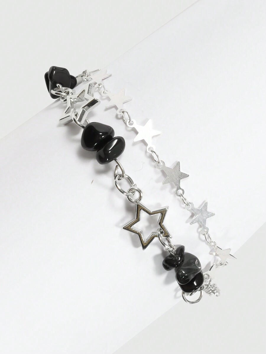 ROMWE Goth 2pcs Fashion Copper Alloy Star & Stone Decor Bracelet For ...